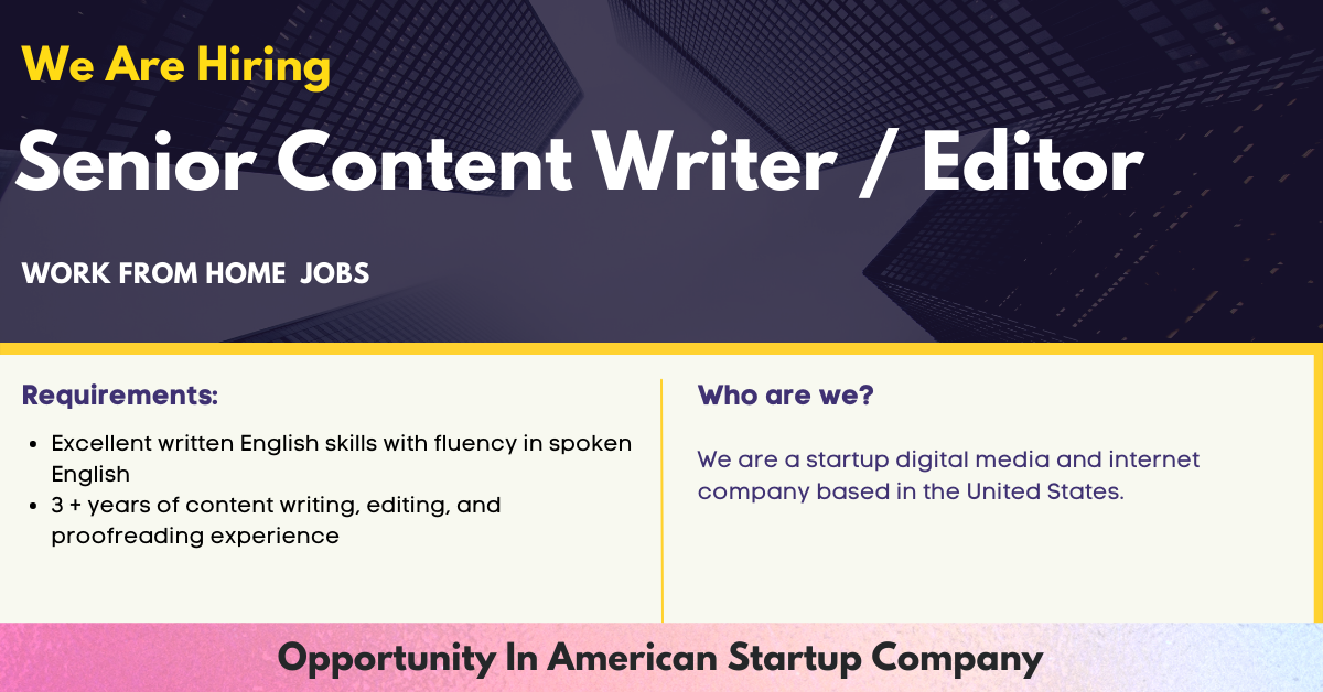 Senior Content Editor - Full Time Remote Opportunity in American ...